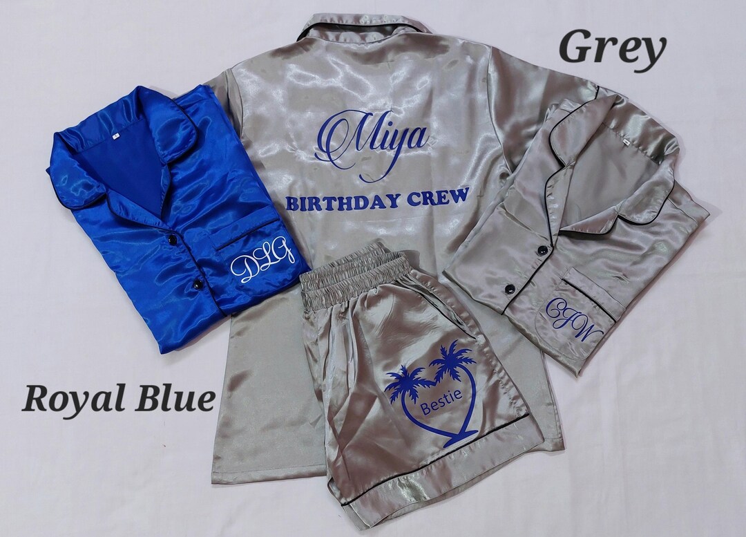 Grey Color Pj's,silver Color Pjs,personalized Satin Pyjamas,bridesmaid ...