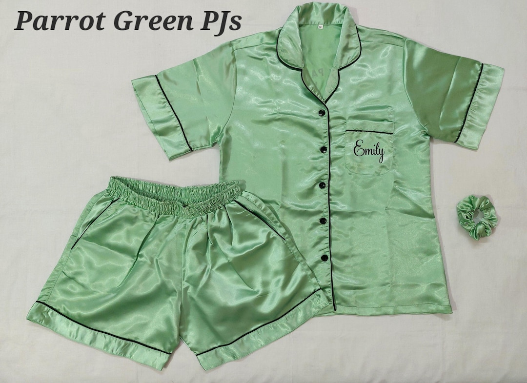 Green Color Pjs,personalized Satin Pyjamas,bridesmaid Pyjama Set,plus ...