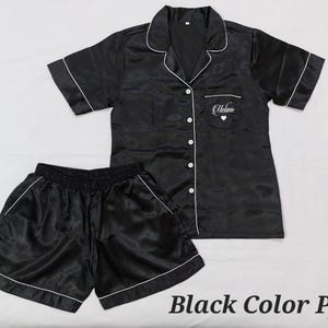 Black Color Pj's,personalized Satin Pyjamas,bridesmaid Pyjama Set,plus ...