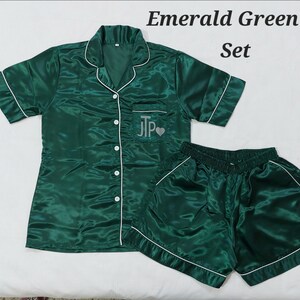 Emerald Green Pjs,personalized Satin Pyjamas,bridesmaid Pyjama,bridal ...
