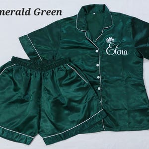 Emerald Green Pjs,personalized Satin Pyjamas,bridesmaid Pyjama,bridal ...