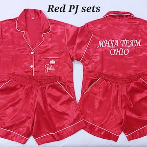 Red Color Pj's,customized Satin Pyjamas,bridesmaid Pajama Sets,bridal ...