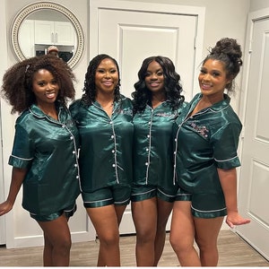 Emerald Green Pjs,personalized Satin Pyjamas,bridesmaid Pyjama,bridal ...