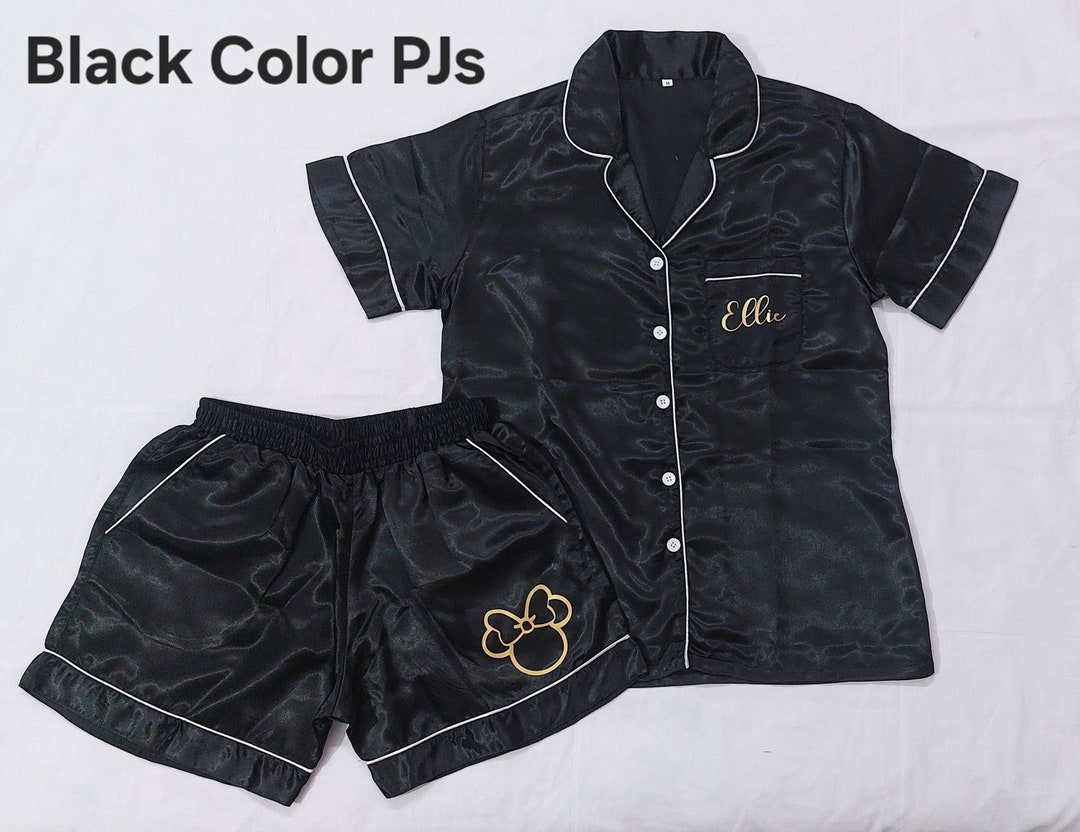 Black Color Pj's,personalized Satin Pyjamas,bridesmaid Pyjama Set,plus ...