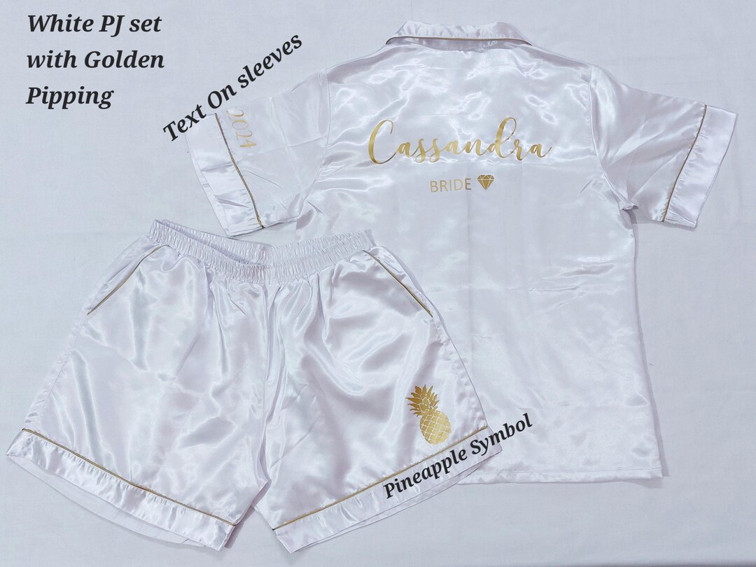 White Satin Pajamas,personalized Satin Pyjamas,bridesmaid Pyjama Set ...