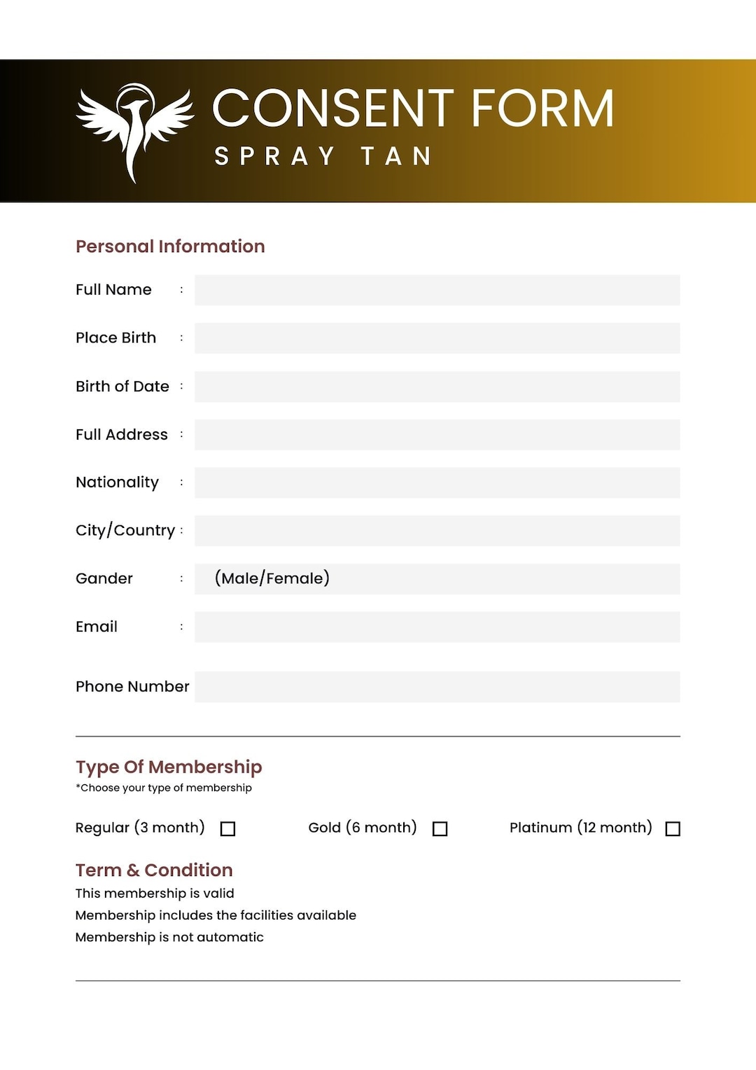 Spray Tan Consent Form Spray Tan Business Spray Tan spray - Etsy