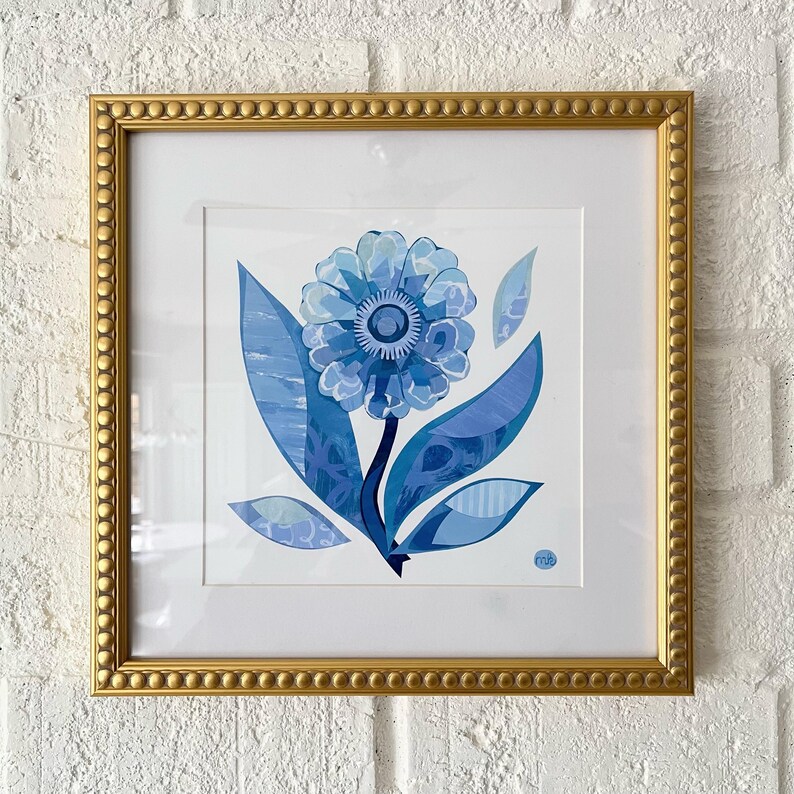Blue Flower Collage Art Print - Etsy