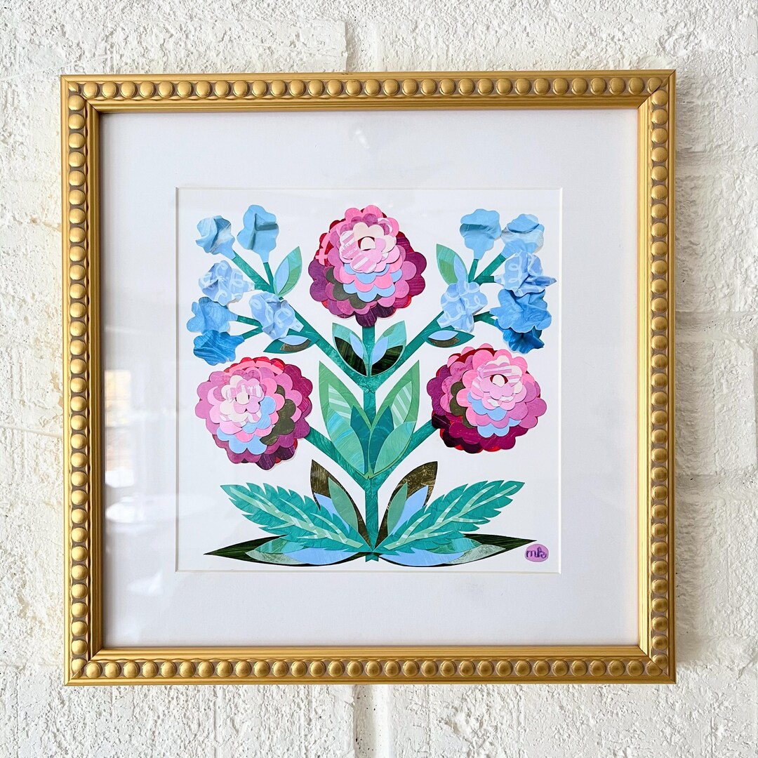 Folk Art Floral Collage Inkjet Art Print // Gift for Her, Nursery Art ...