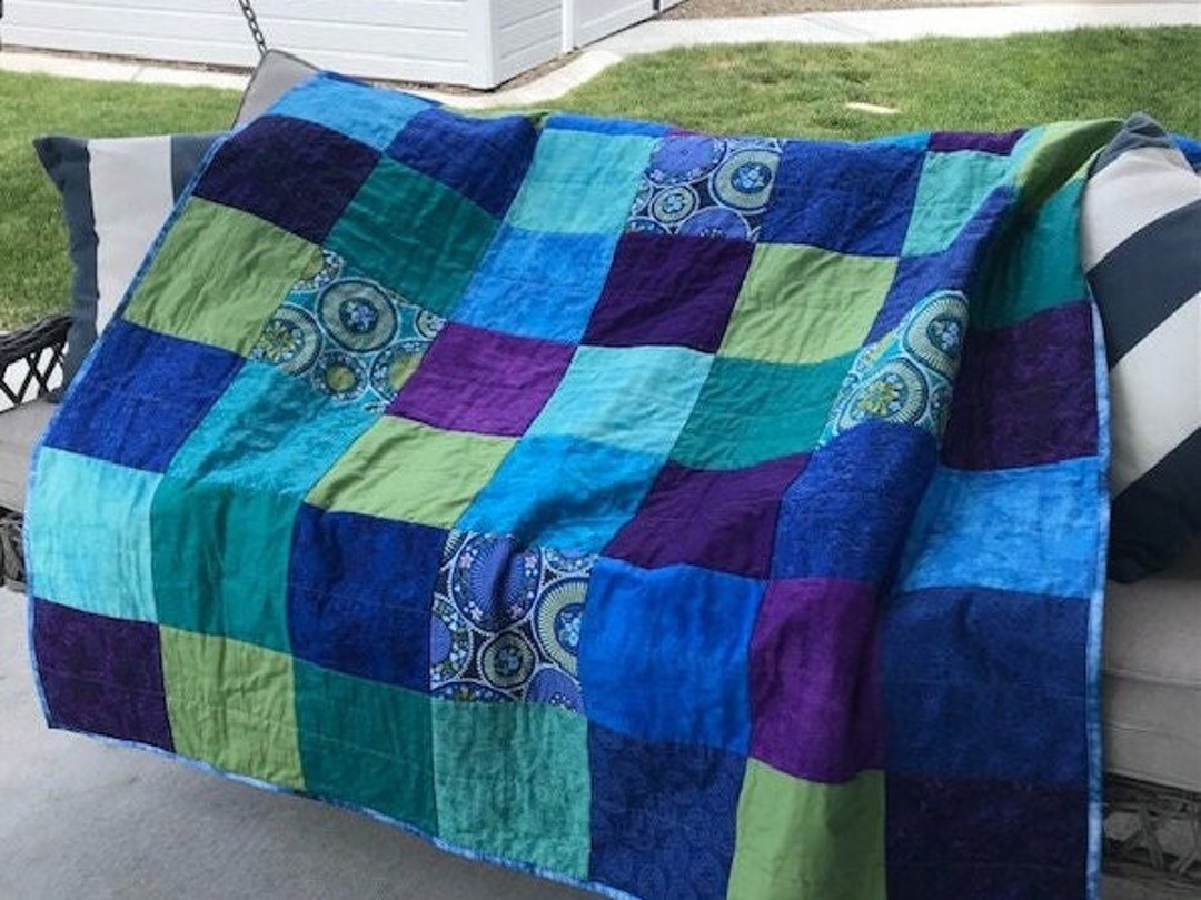 Modern Green and Blue Quilt. Handmade. 54 X 54 - Etsy