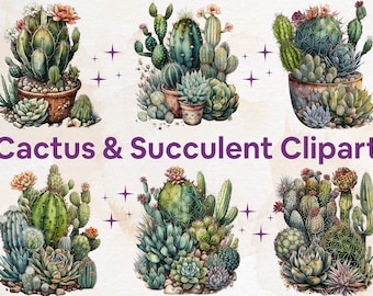 Watercolor Cactus Clipart, 12 Desert Cactus Clipart Desert Cacti ...