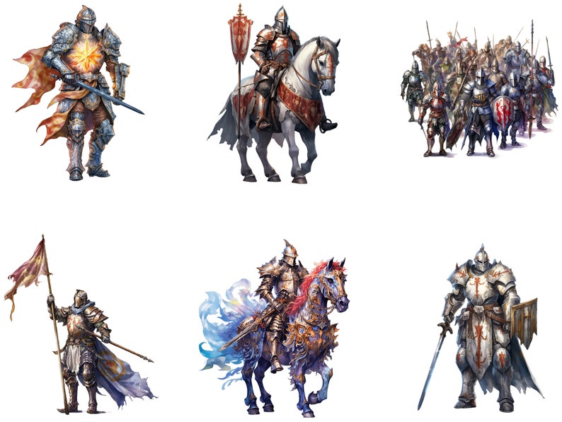 18 PNG Watercolor Medieval Knights Clipart, Crusader Clip Art, Medieval ...