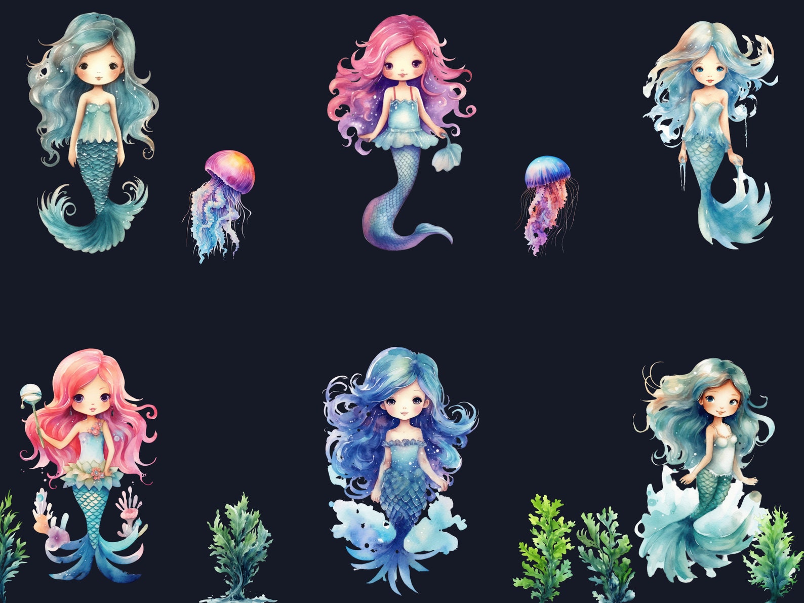 18 PNG Watercolor Elegant Mermaid Clipart, Mermaid Clip Art, Royal ...