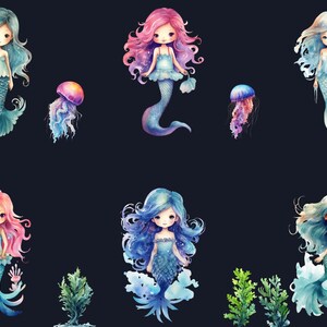 18 PNG Watercolor Elegant Mermaid Clipart, Mermaid Clip Art, Royal ...