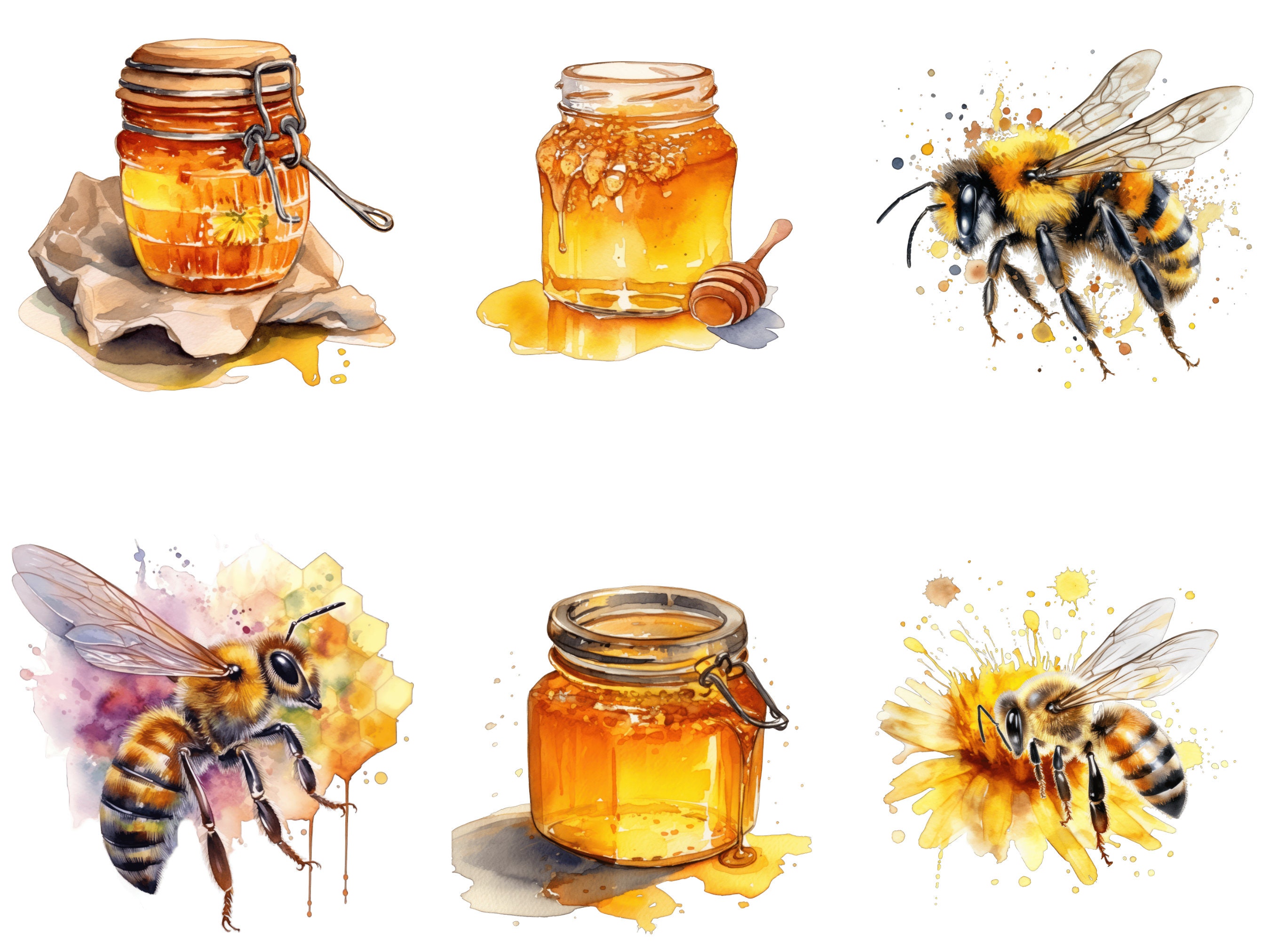 18 PNG Watercolor Honey Bee Clipart, Spring Garden Bee and Honey Drips ...