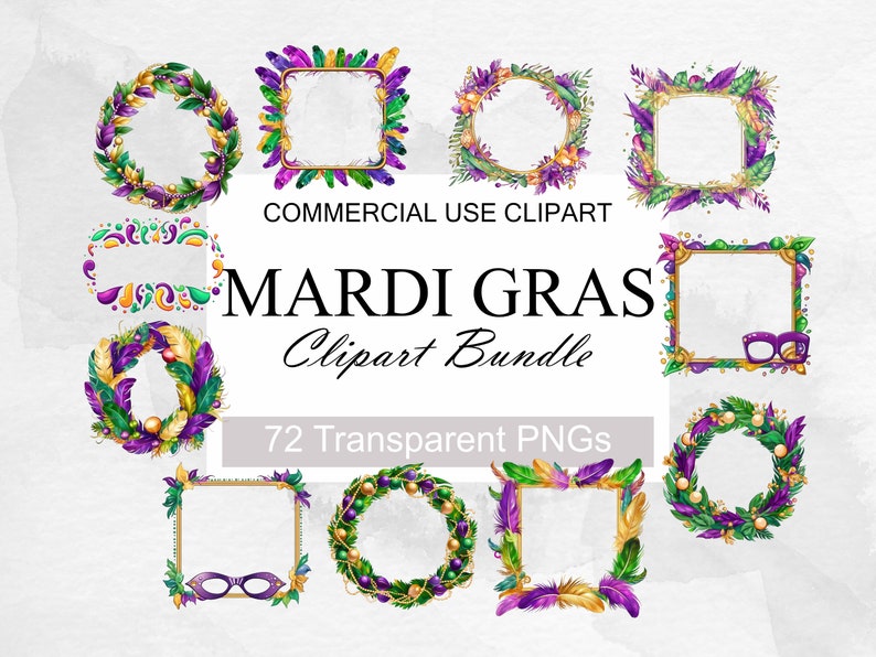 72 PNG Watercolor Mardi Gras PNG Party Wreaths and Frames Clipart ...