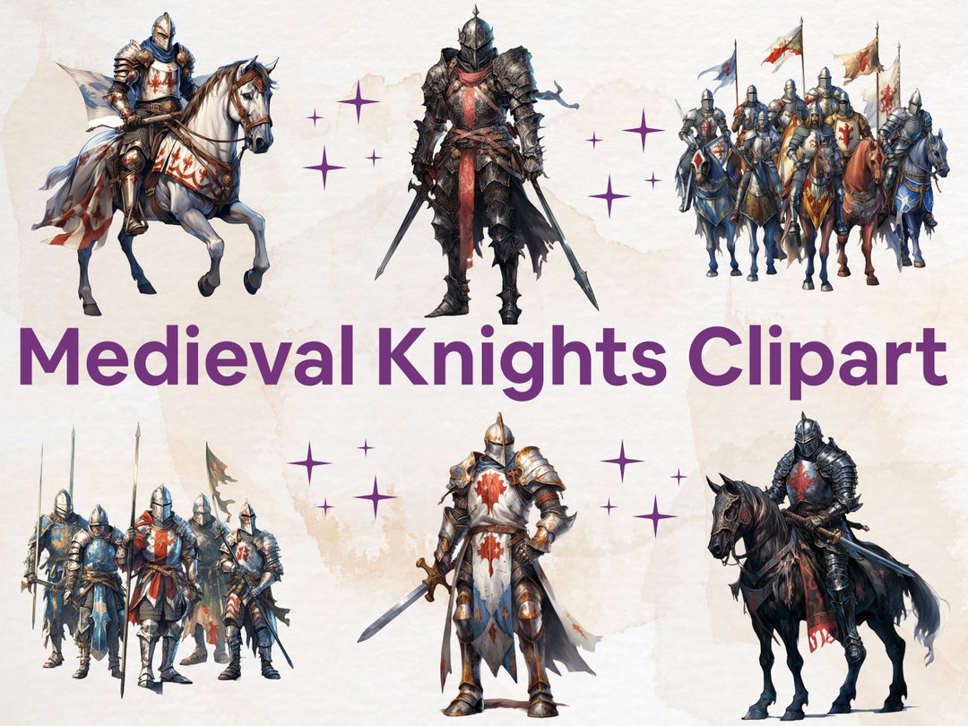18 PNG Watercolor Medieval Knights Clipart, Crusader Clip Art, Medieval ...