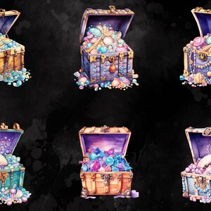 18 PNG Watercolor Treasure Chest Clipart Bundle, Pirate Clipart, Ocean ...