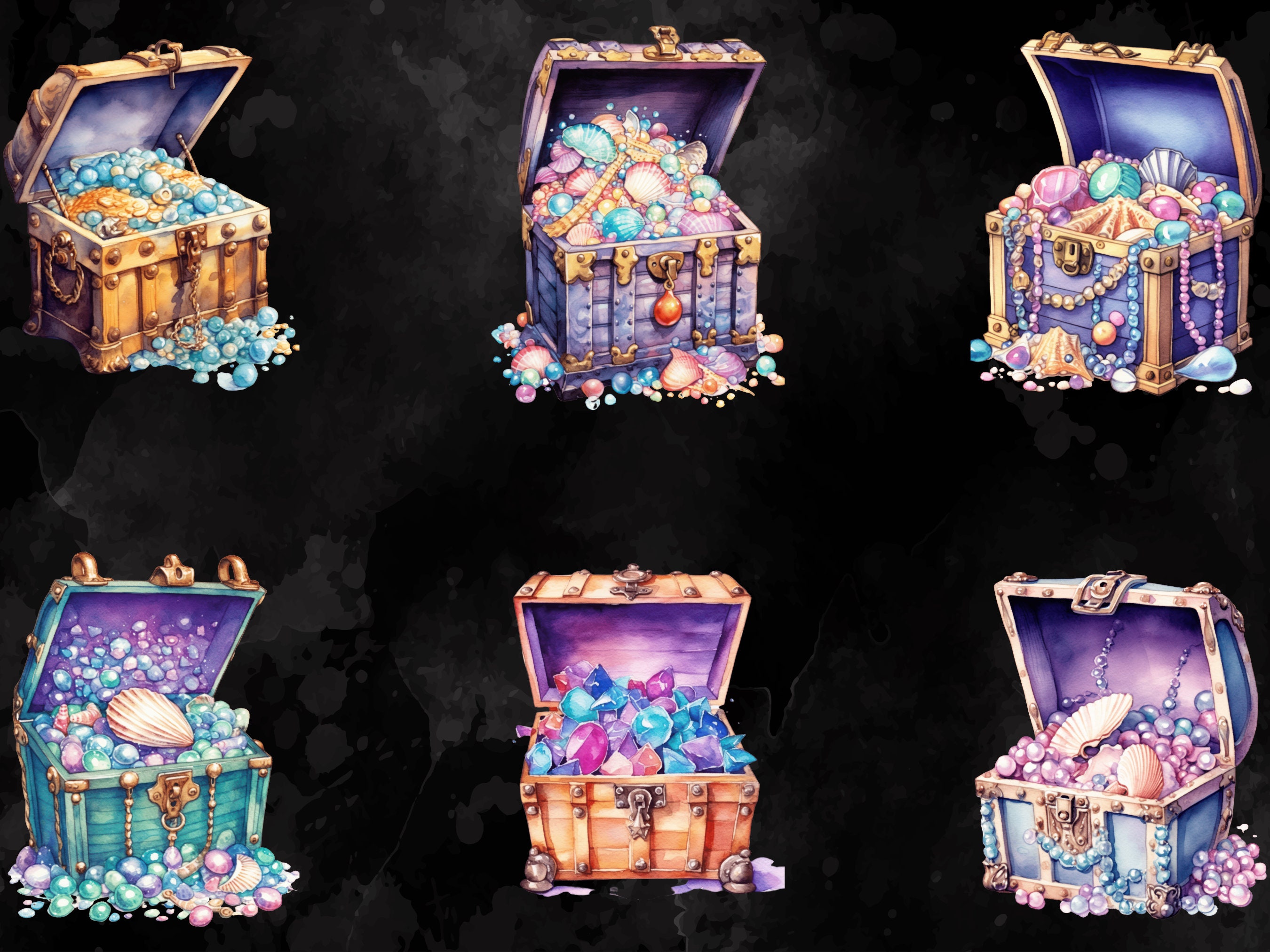 18 PNG Watercolor Treasure Chest Clipart Bundle, Pirate Clipart, Ocean ...