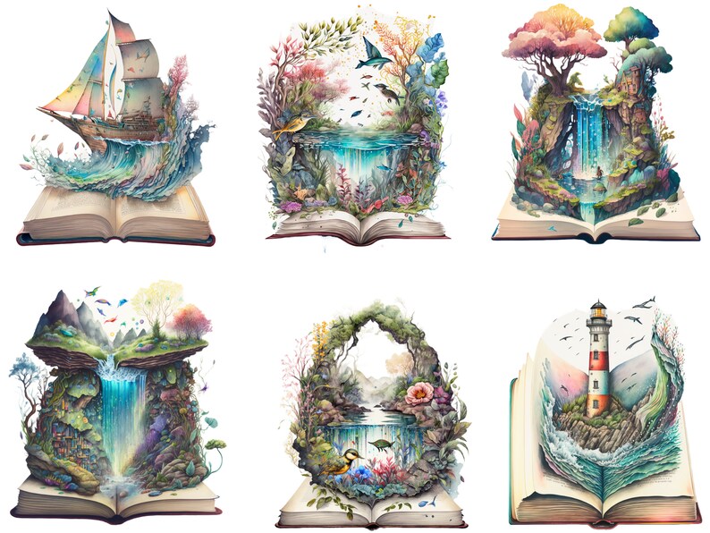 18 PNG Watercolor Fantasy Books Clipart, Open Book Clip Art, Book ...