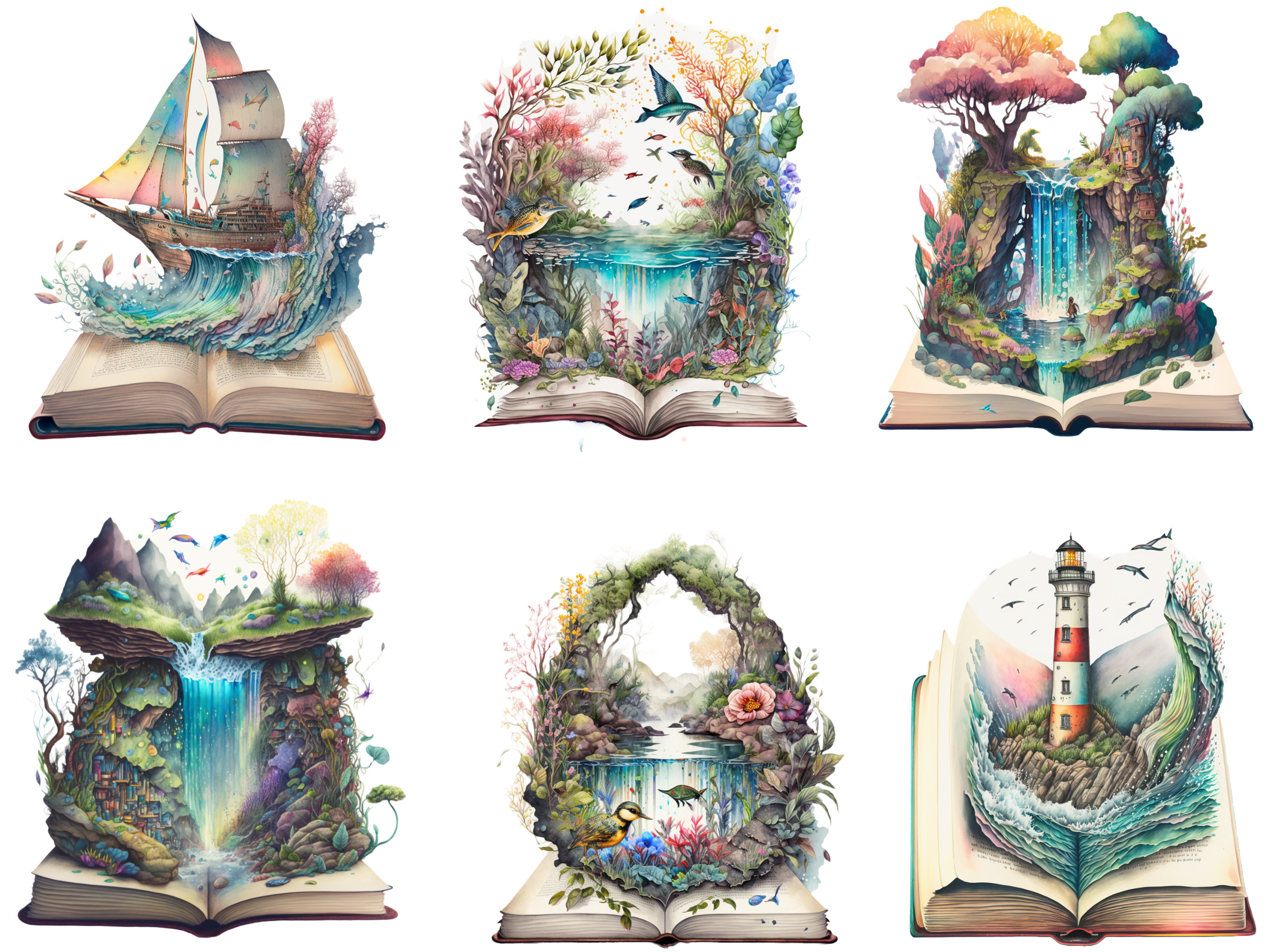 18 PNG Watercolor Fantasy Books Clipart, Open Book Clip Art, Book ...