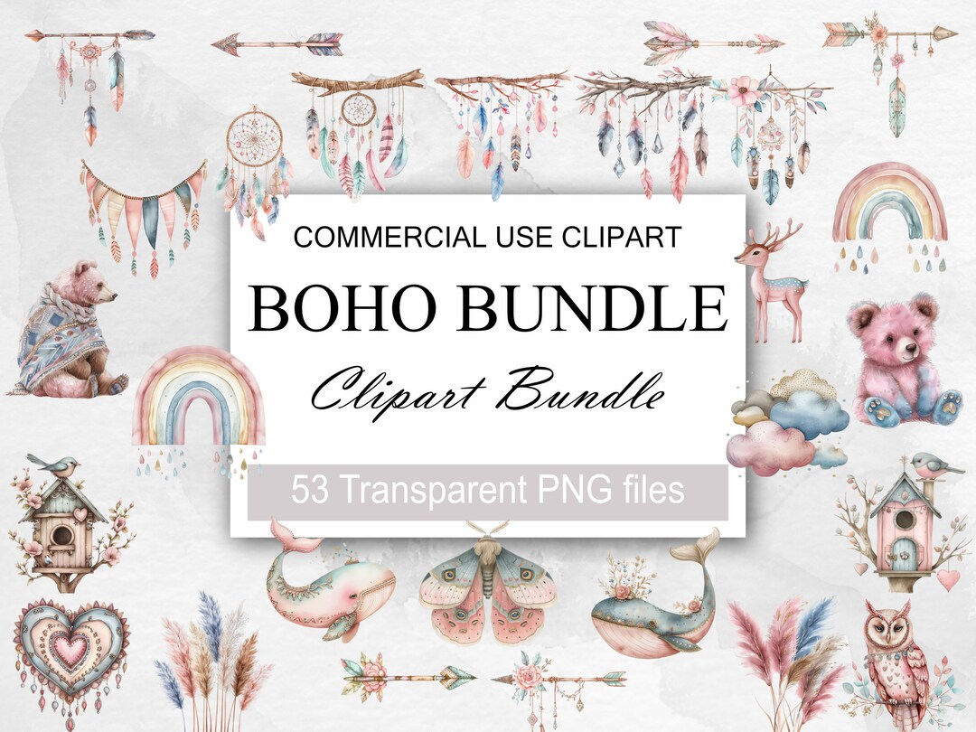 53 PNG Watercolor Boho Clipart Bohemian PNG, Boho Rainbow Pampas Gras ...