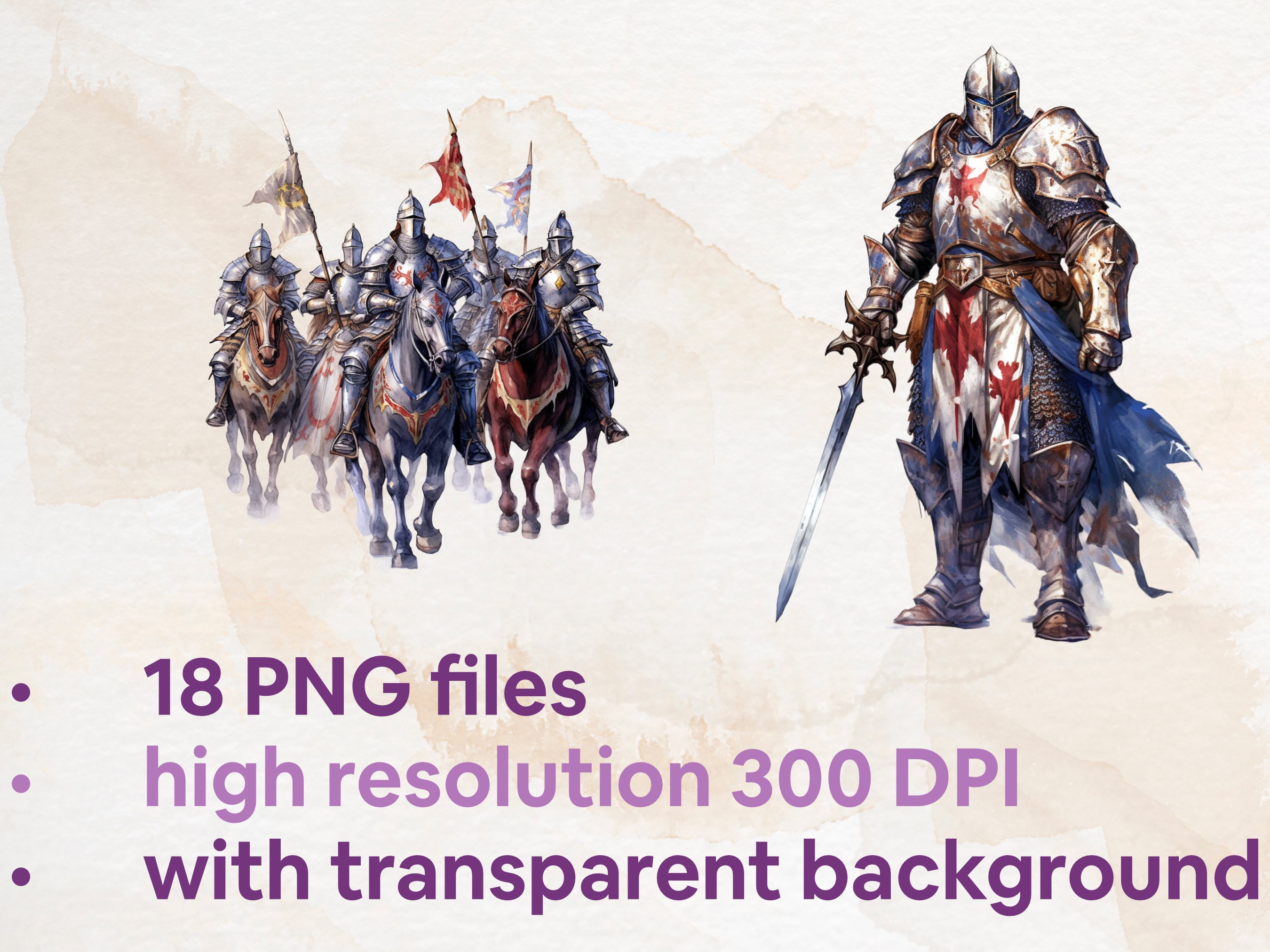 18 PNG Watercolor Medieval Knights Clipart, Crusader Clip Art, Medieval ...