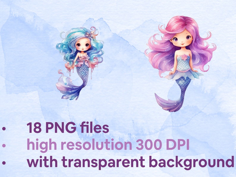 18 PNG Watercolor Elegant Mermaid Clipart, Mermaid Clip Art, Royal ...
