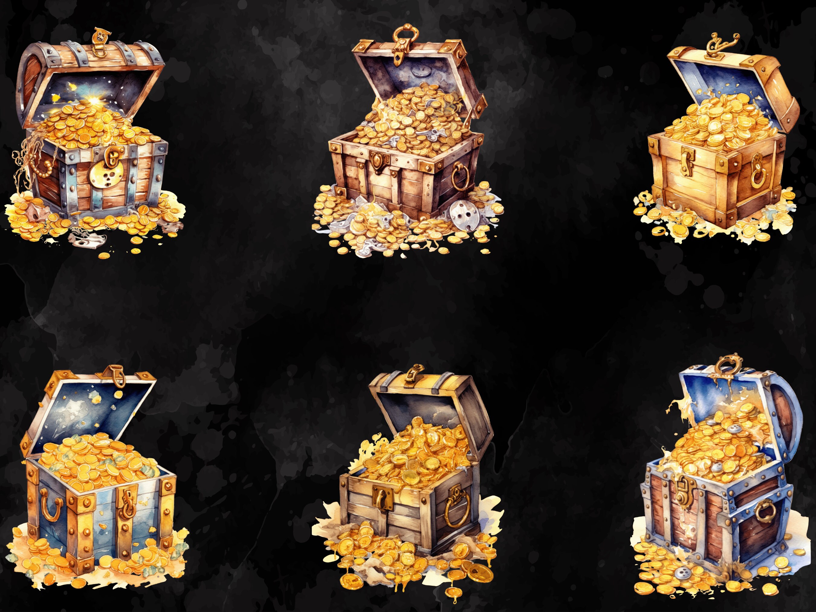 18 PNG Watercolor Treasure Chest Clipart Bundle Pirate - Etsy