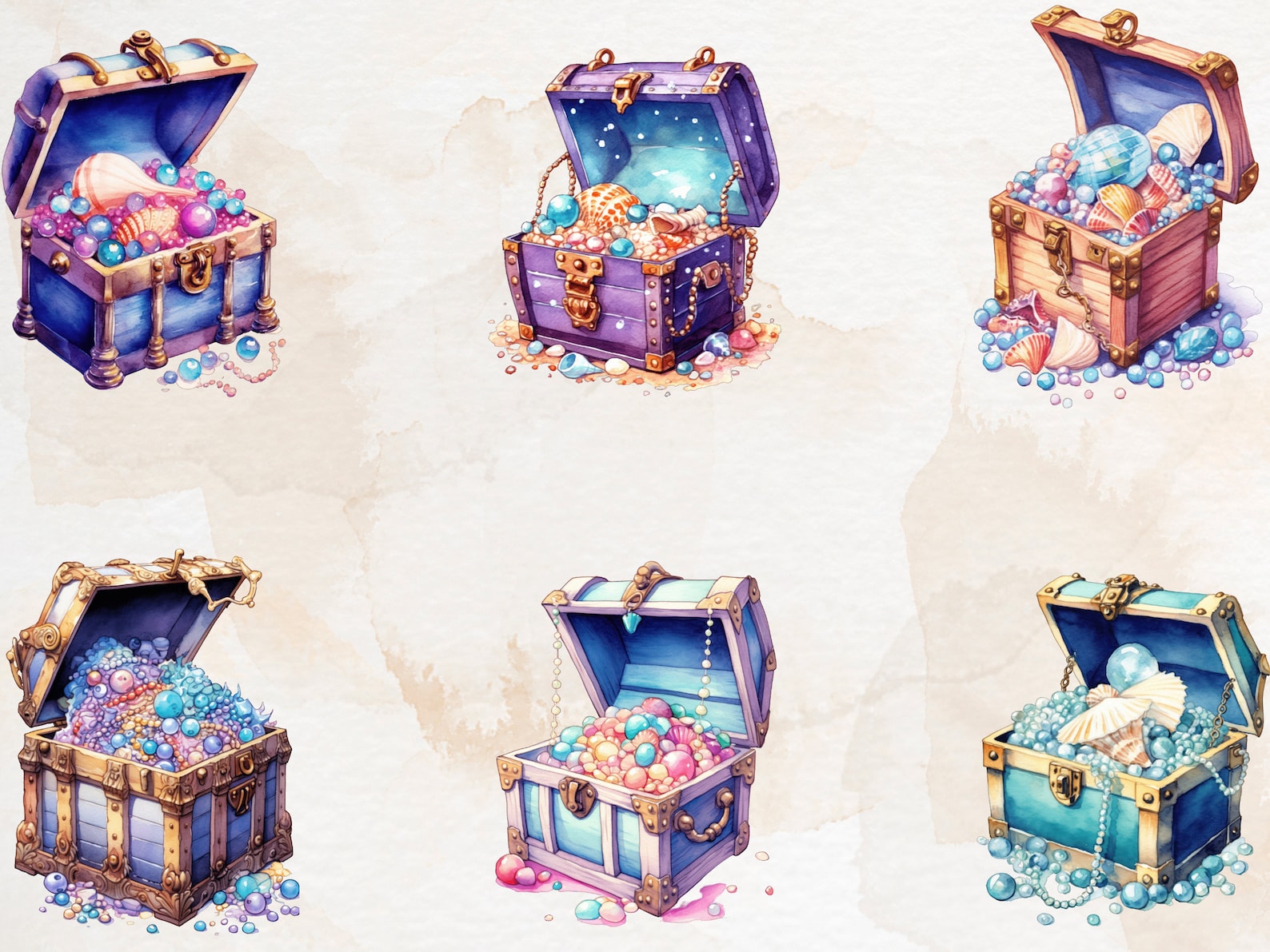 18 PNG Watercolor Treasure Chest Clipart Bundle, Pirate Clipart, Ocean ...