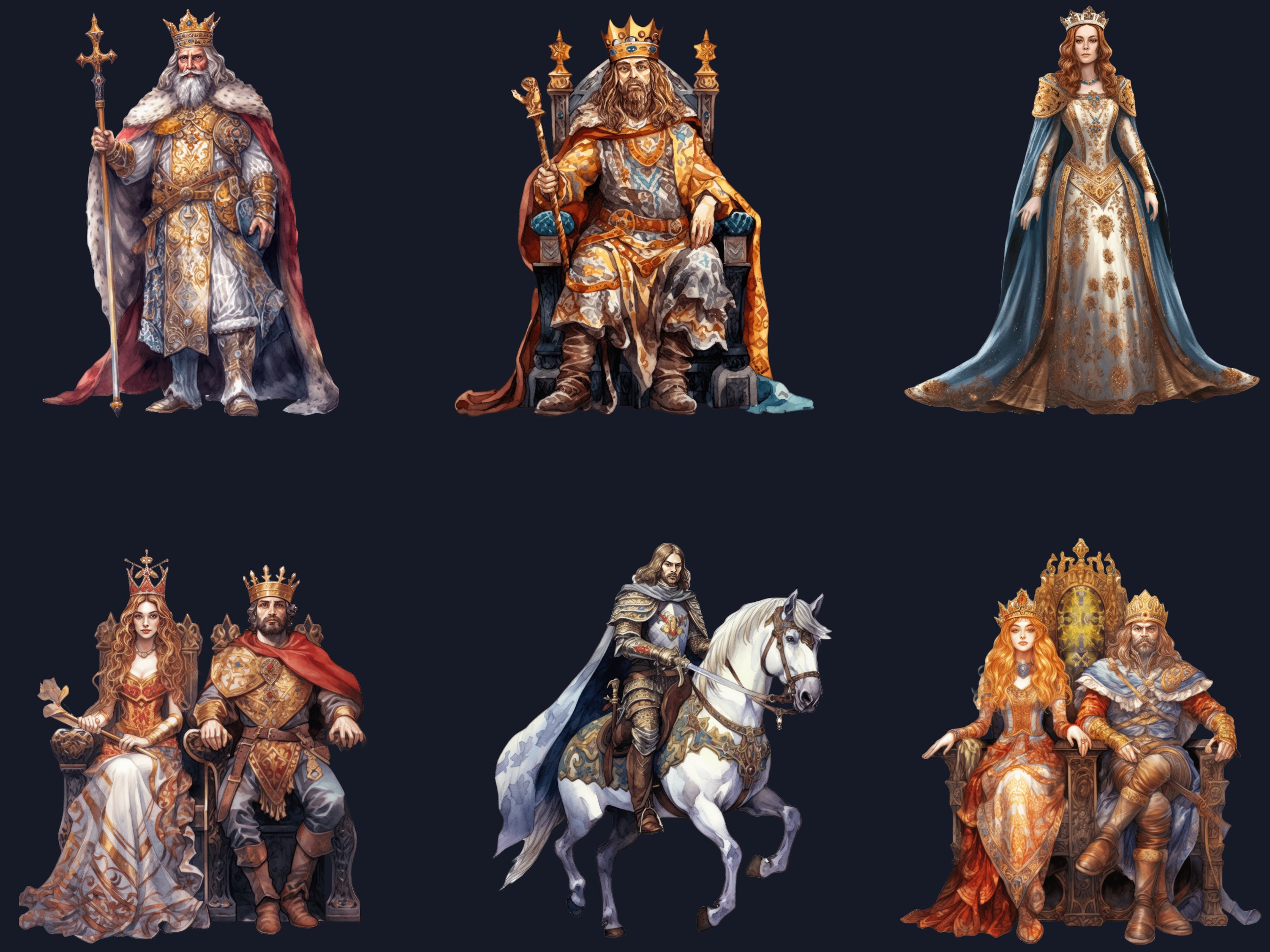 27 PNG Watercolor Medieval King & Queen Clipart, Royals Clip Art ...
