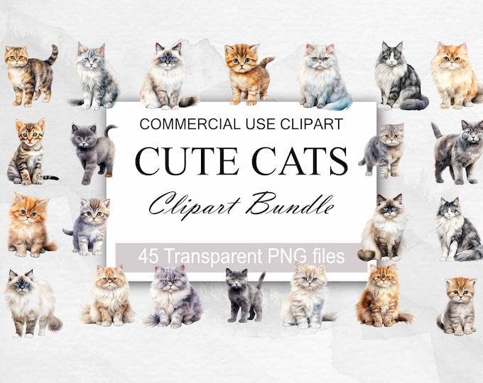 Cats Clipart Bundle: 126 PNG Images, Cat in Clothes (commercial Use ...