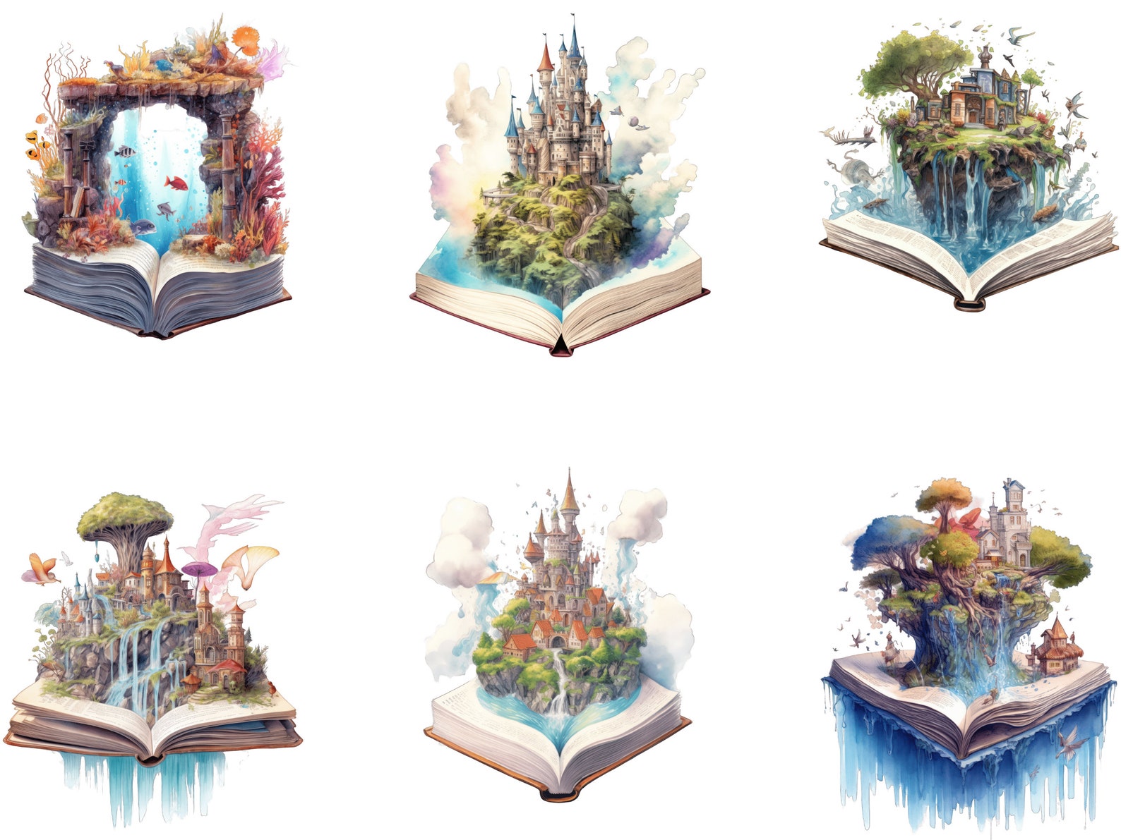 18 PNG Watercolor Fantasy Books Clipart, Open Book Clip Art Book Bundle ...