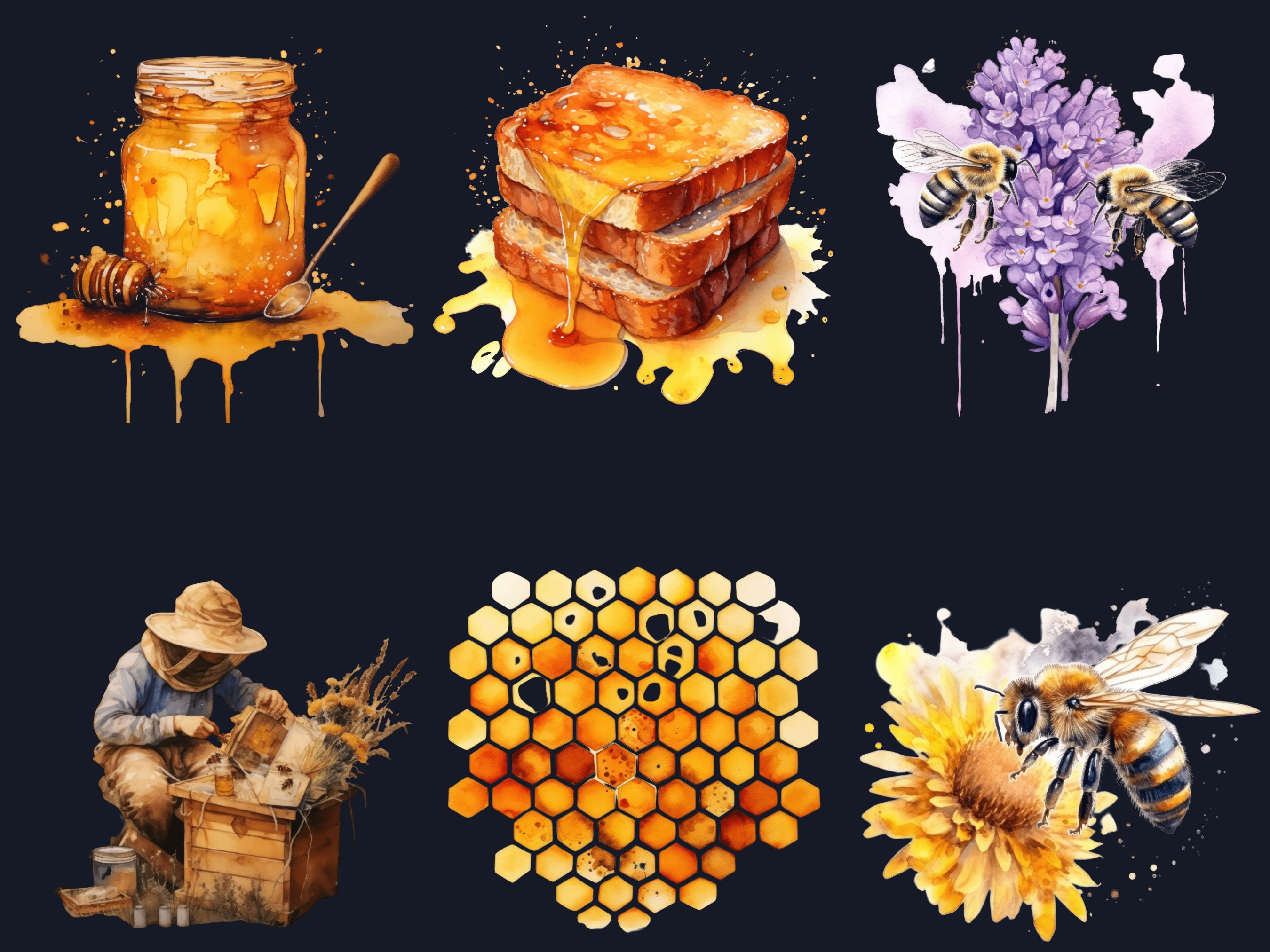 18 PNG Watercolor Honey Bee Clipart, Spring Garden Bee and Honey Drips ...