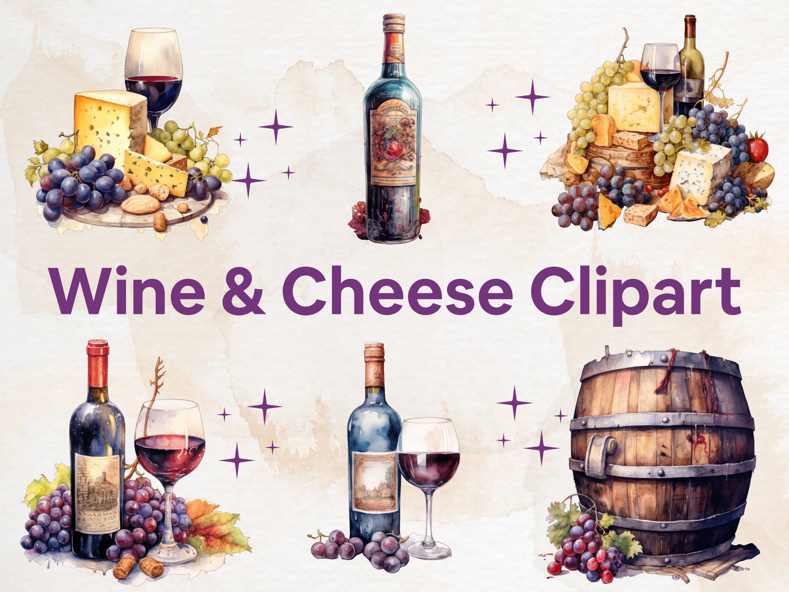 18 PNG Watercolor Wine Clipart - Digital Png Wine Grapes, Red and White ...