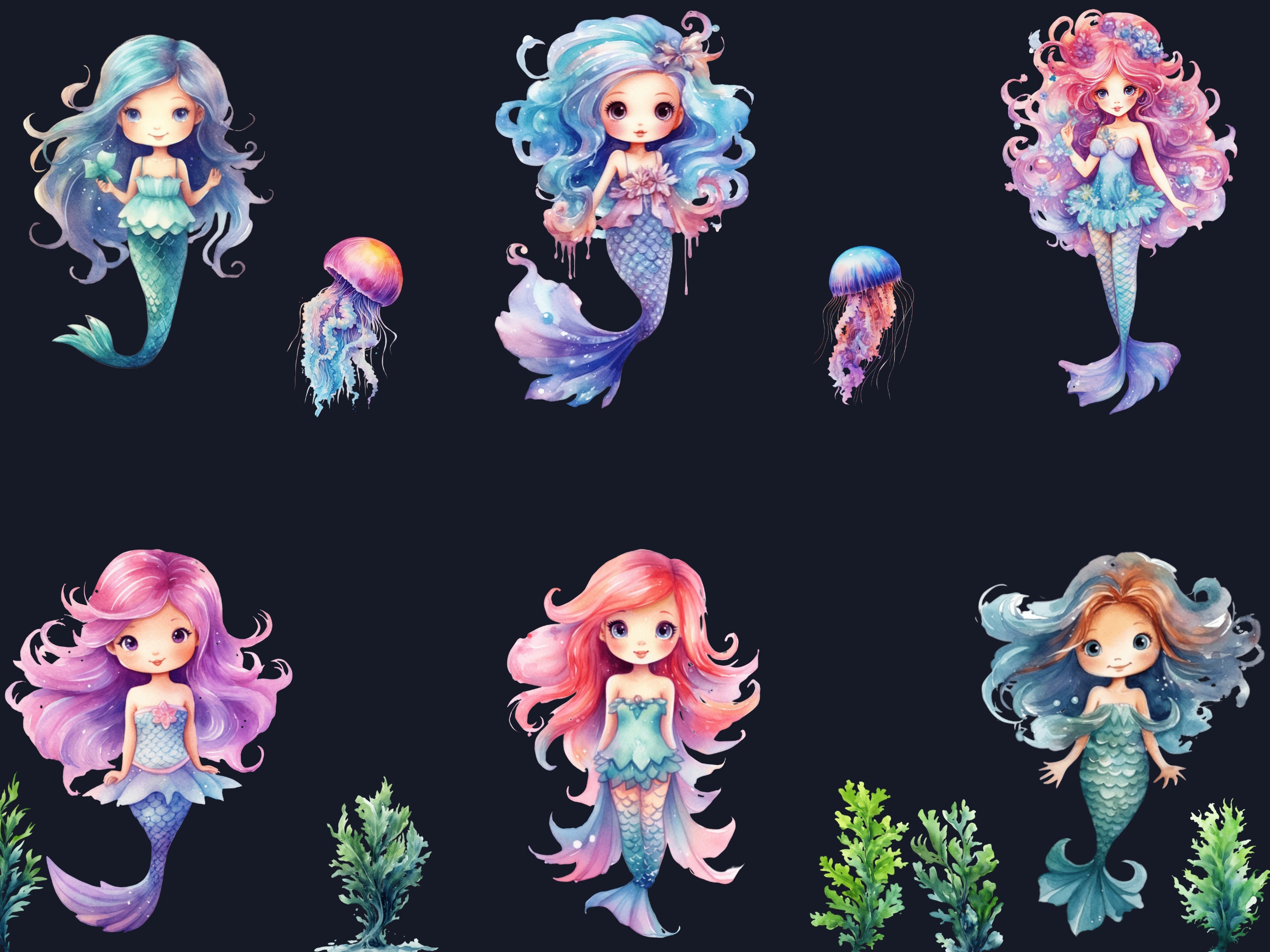18 PNG Watercolor Elegant Mermaid Clipart, Mermaid Clip Art, Royal ...