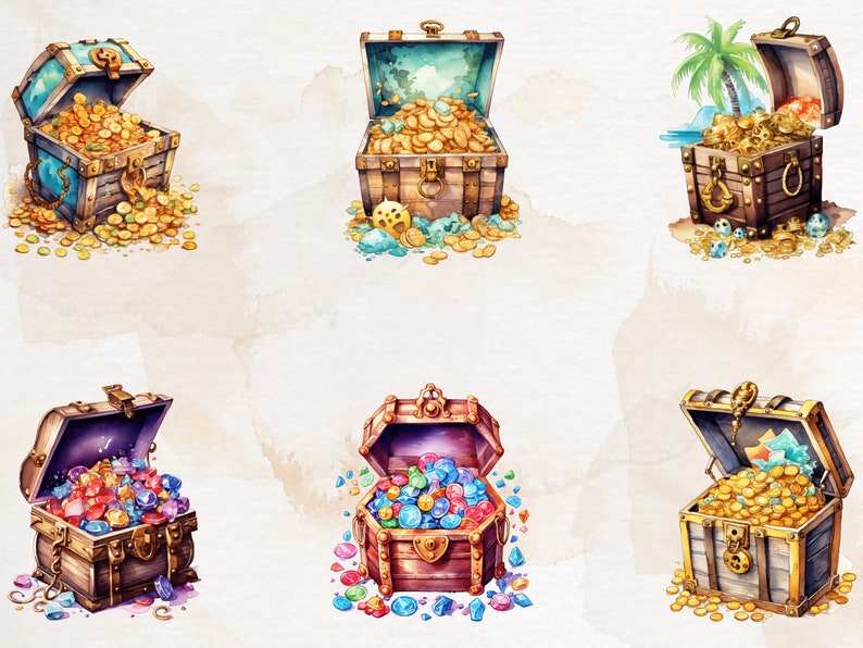 18 PNG Watercolor Treasure Chest Clipart Bundle Pirate - Etsy