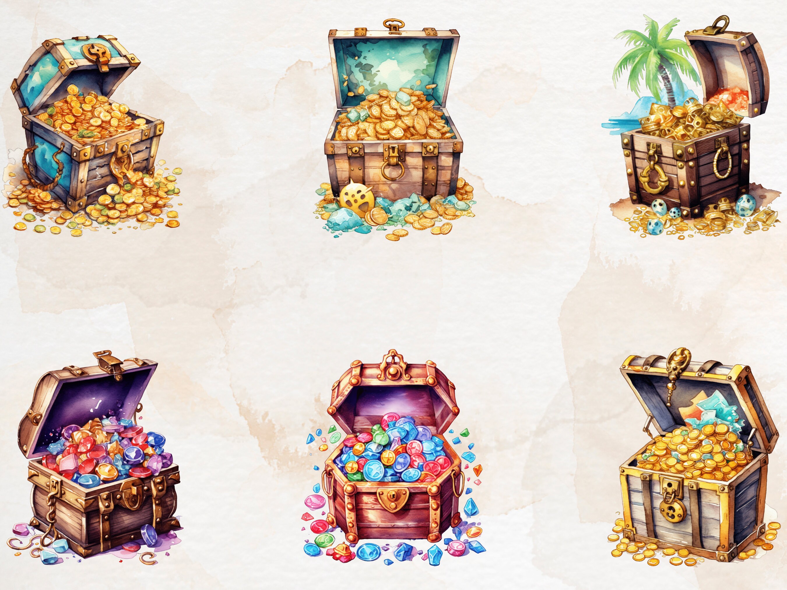 18 PNG Watercolor Treasure Chest Clipart Bundle Pirate - Etsy