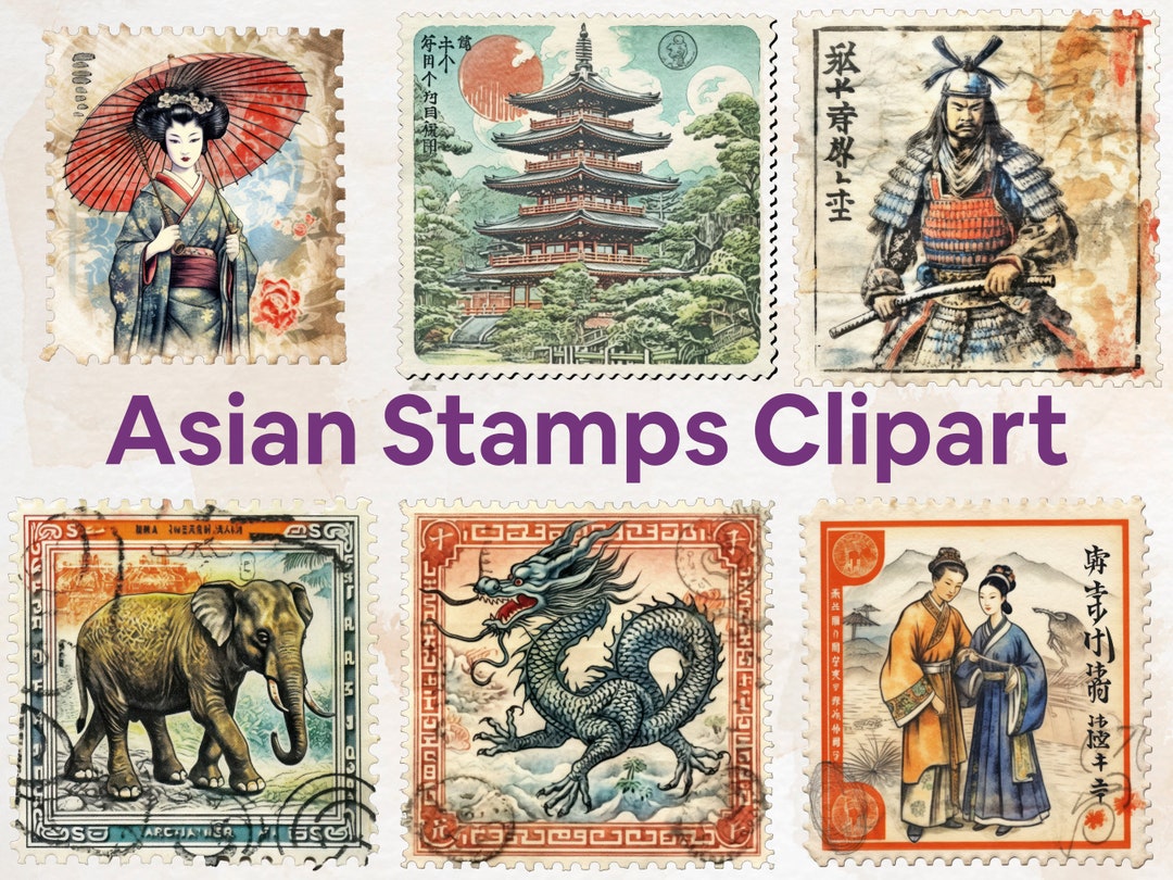 18 PNG Watercolor Asian Postage Stamps Clipart Faux Postage Stamps Clip ...
