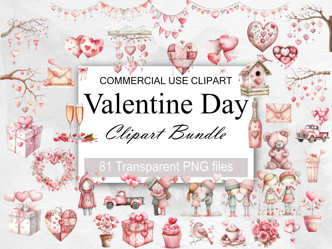 Watercolor Valentine Day Clipart, 81 PNG Day, Valentines Day Clipart ...