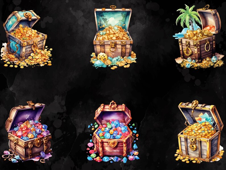 18 PNG Watercolor Treasure Chest Clipart Bundle Pirate - Etsy