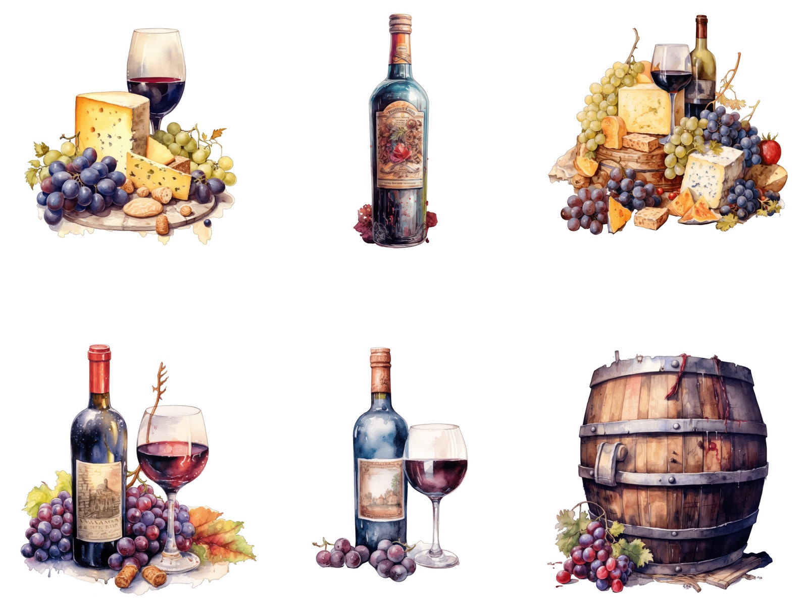 18 PNG Watercolor Wine Clipart - Digital Png Wine Grapes, Red and White ...