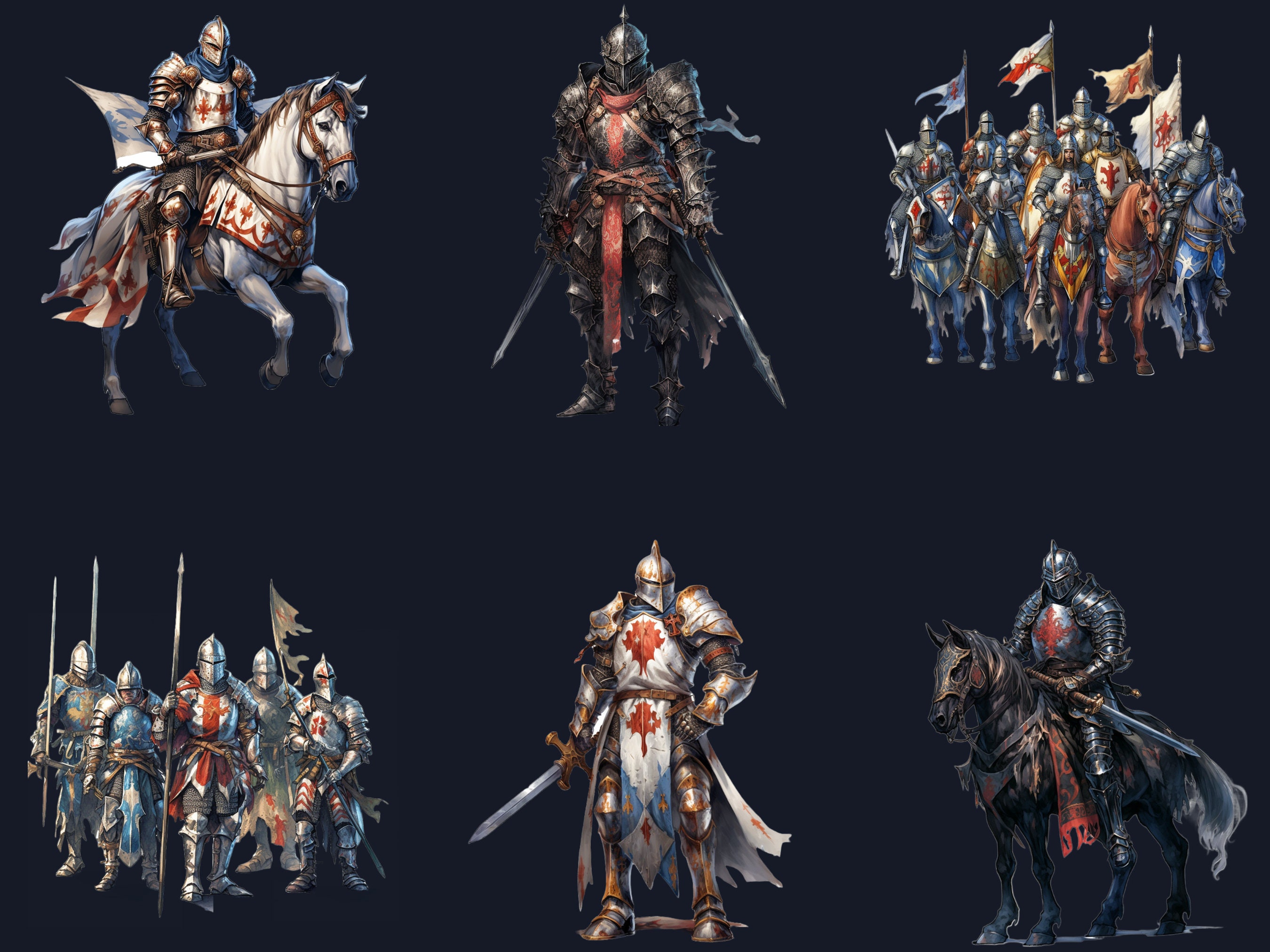 18 PNG Watercolor Medieval Knights Clipart, Crusader Clip Art, Medieval ...