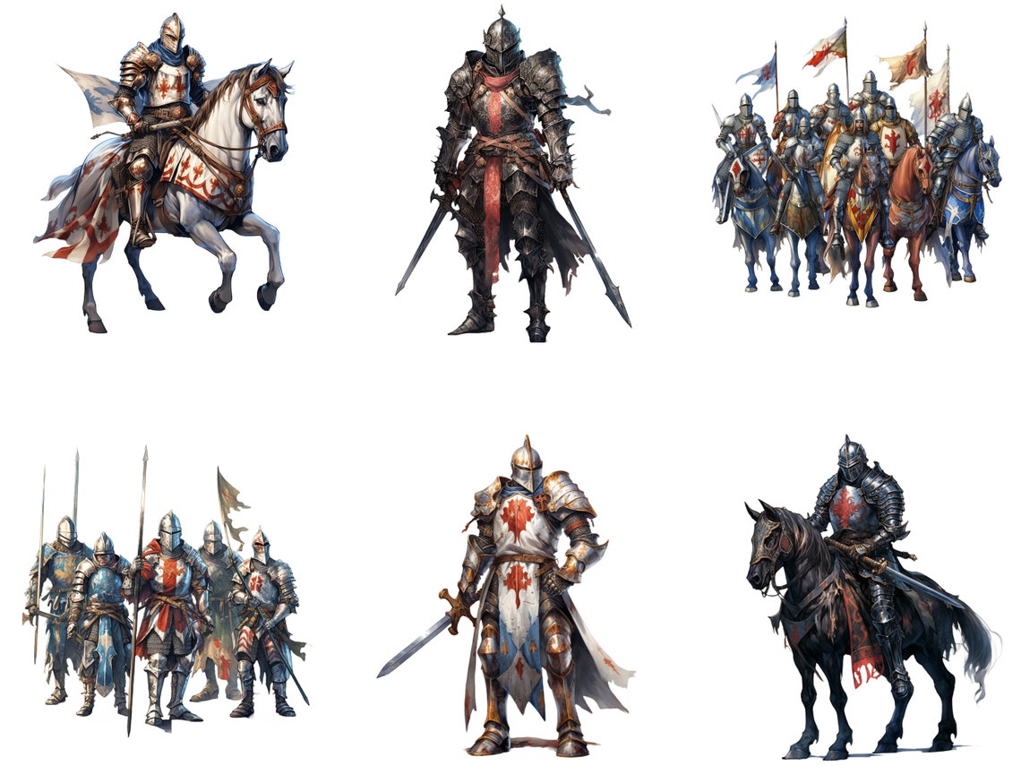 18 PNG Watercolor Medieval Knights Clipart, Crusader Clip Art, Medieval ...