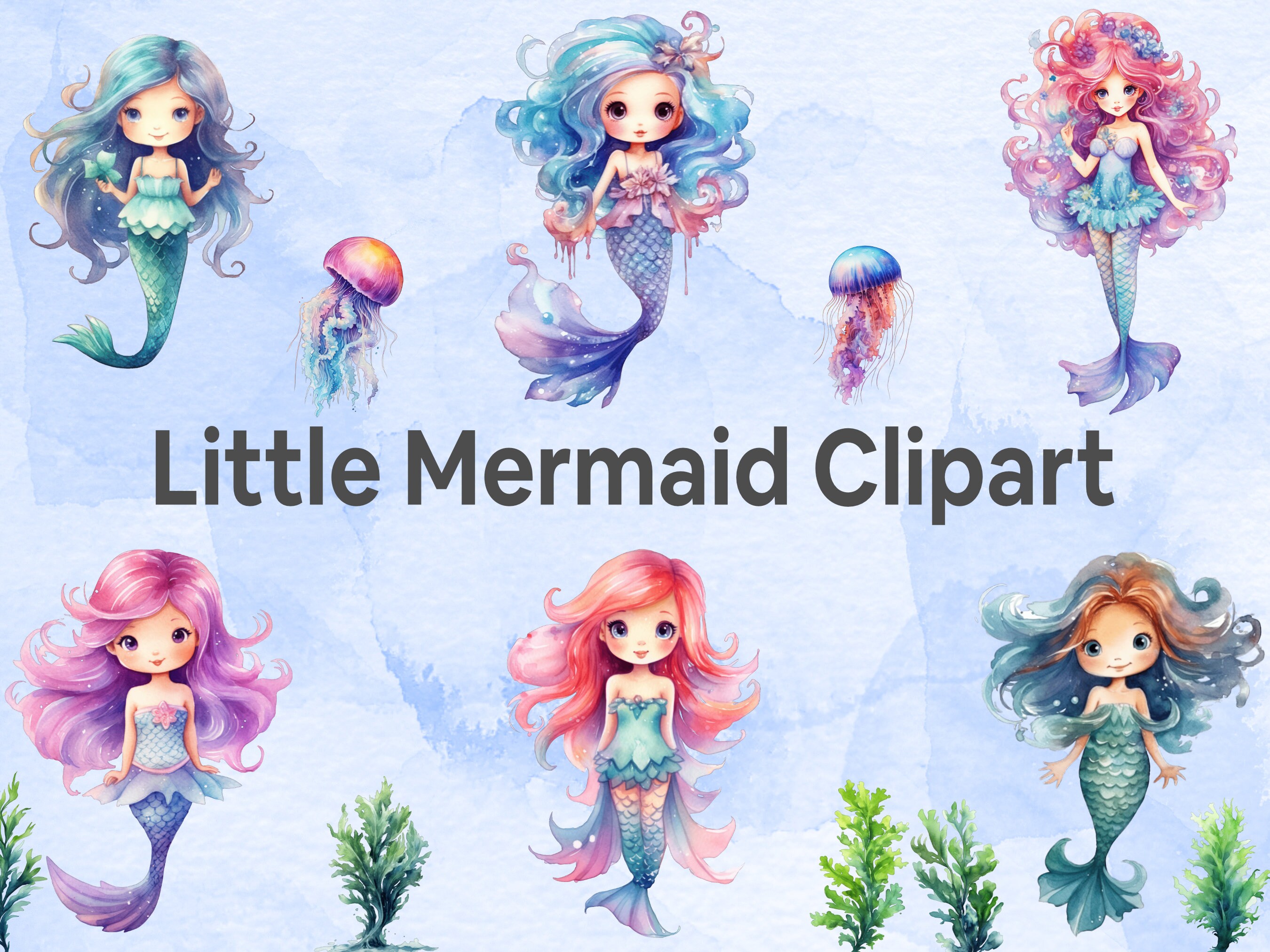 18 PNG Watercolor Elegant Mermaid Clipart, Mermaid Clip Art, Royal ...