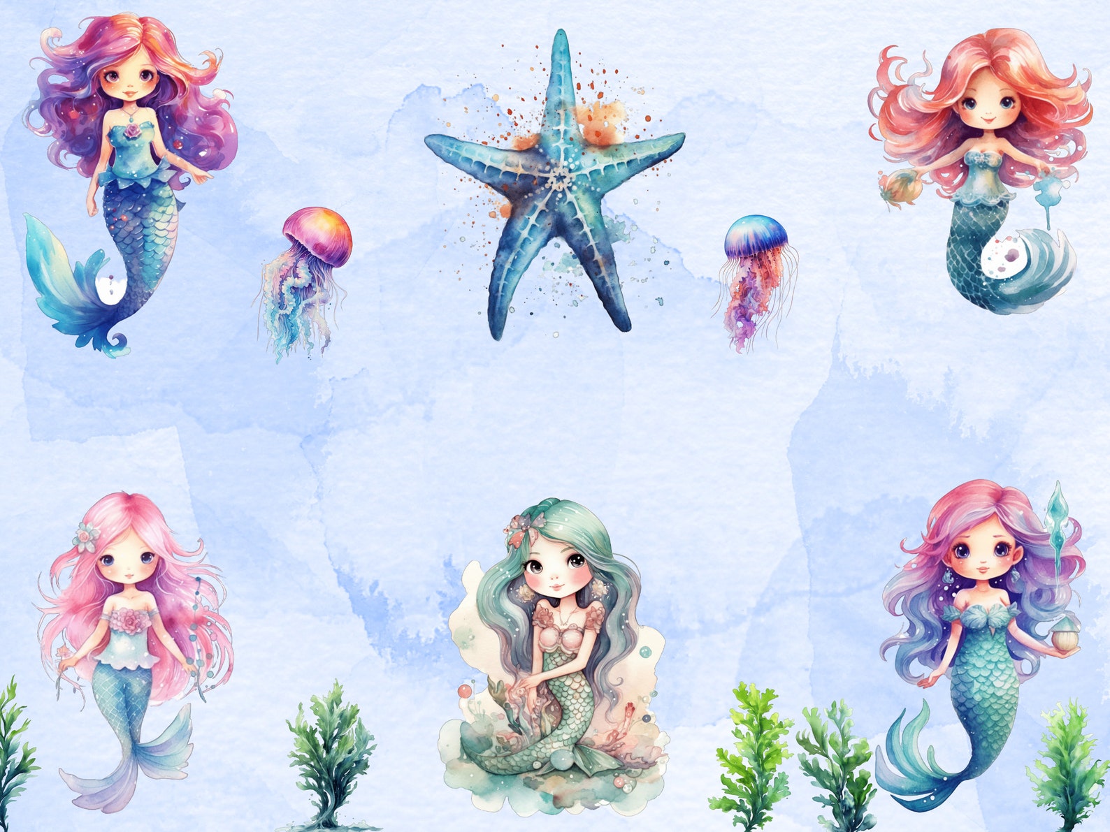 18 PNG Watercolor Elegant Mermaid Clipart, Mermaid Clip Art, Royal ...