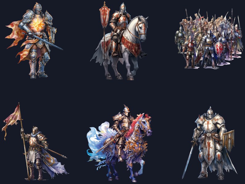 18 PNG Watercolor Medieval Knights Clipart, Crusader Clip Art, Medieval ...