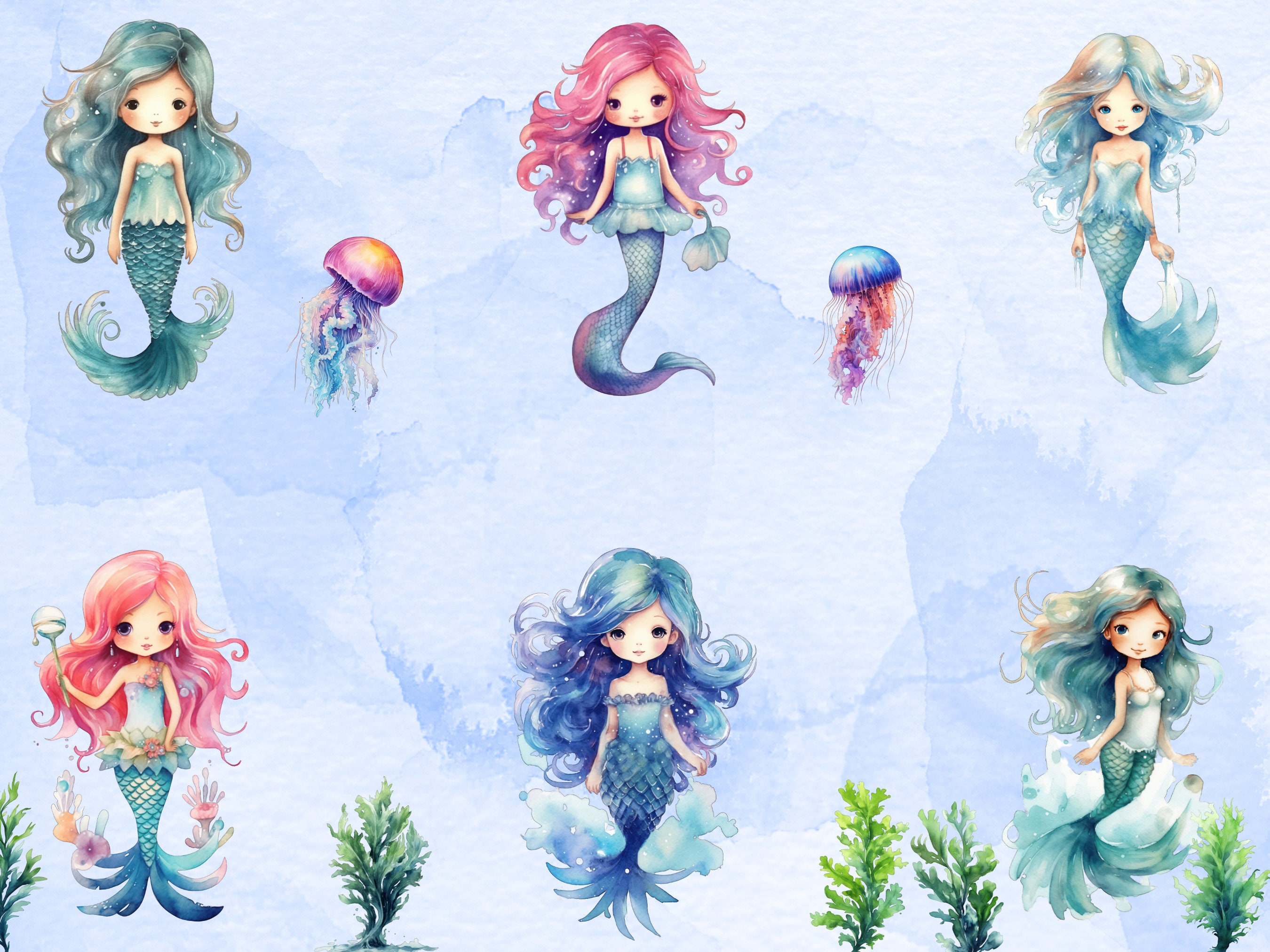 18 PNG Watercolor Elegant Mermaid Clipart, Mermaid Clip Art, Royal ...