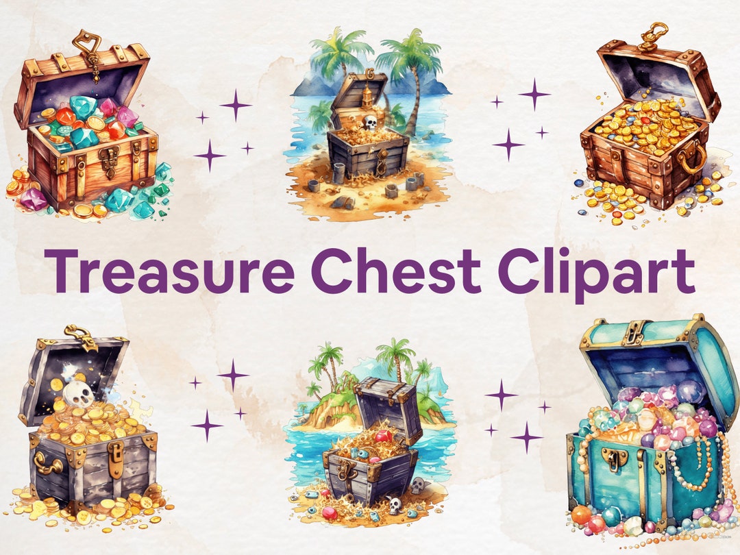 18 PNG Watercolor Treasure Chest Clipart Bundle, Pirate Clipart, Ocean ...