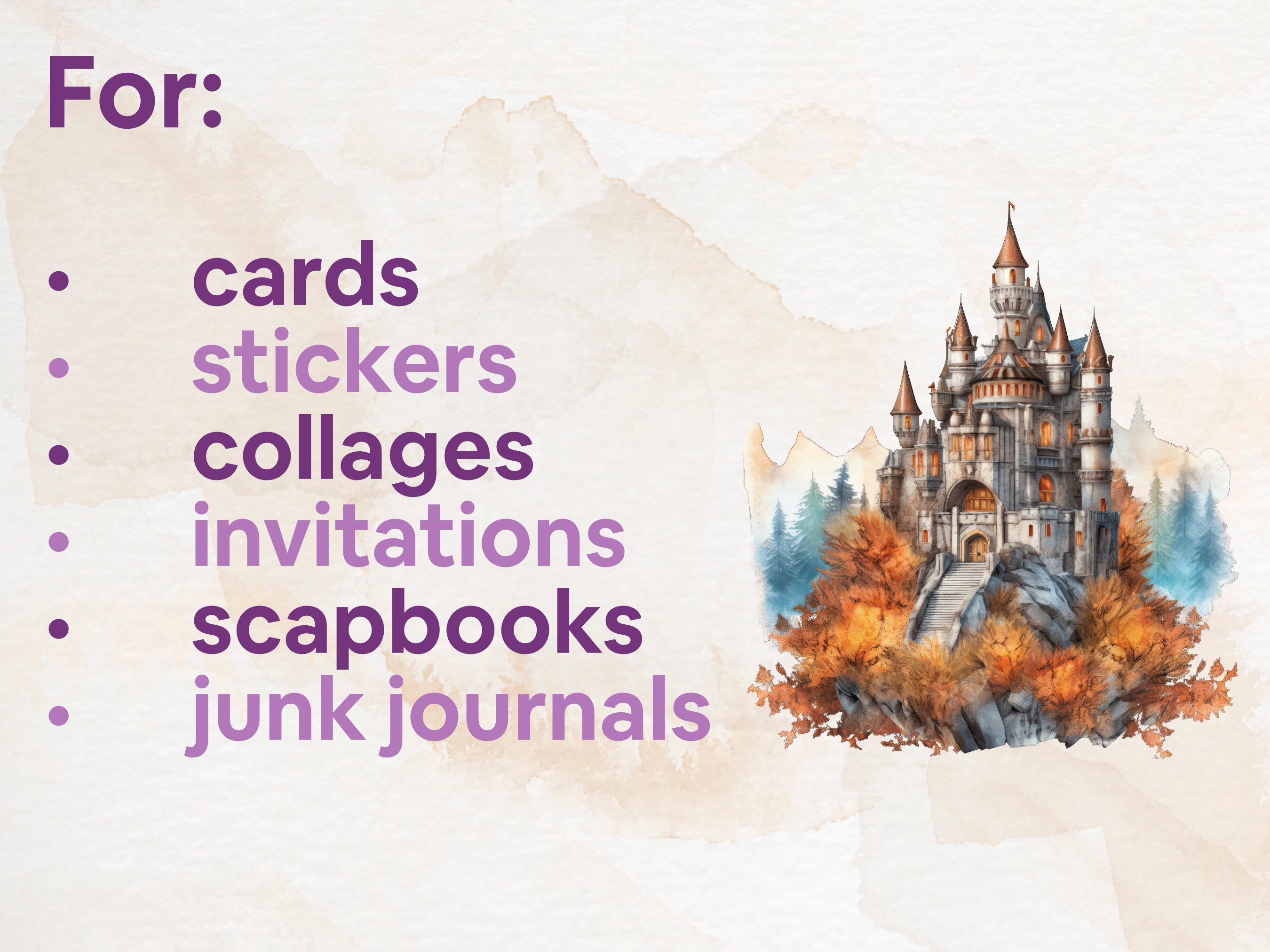 12 Fairytale Medieval Castles Fall Clipart Collection Watercolor Castle ...