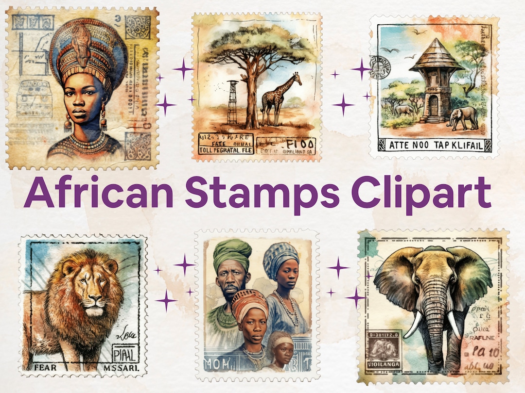 20 PNG Watercolor African Postage Stamps Clipart Faux Postage Stamps ...